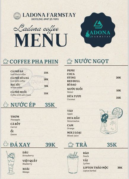 Menu Coffee – Ladona Farmstay