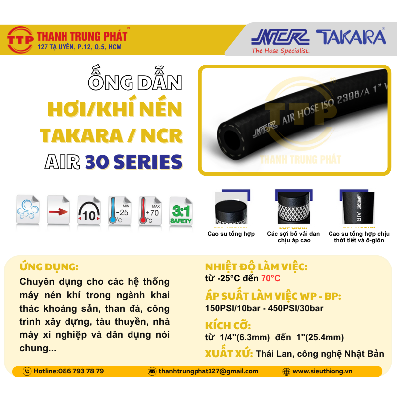 Ống cao su dẫn hơi khí Takara air30 - WP 150PSI (air compressor hose ...