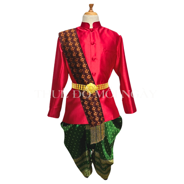 Trang phục Lào nam màu đỏ trẻ trung TL0517 – THUEDOMOINGAY