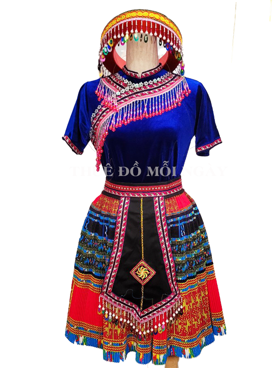 Trang Phục Dân Tộc Hmong Màu Xanh Dương Thuedomoingay