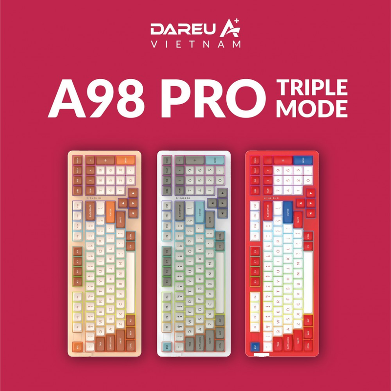 Bàn phím cơ không dây DAREU A98 PRO - RED WAVE (Triple Mode, Gasket Mo – Mai Hoàng