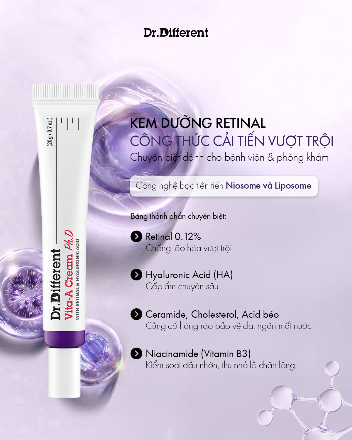 Kem dưỡng chống lão hoá - Dr.Different Vita-A Cream Ph.D Retinal 0.12% ...