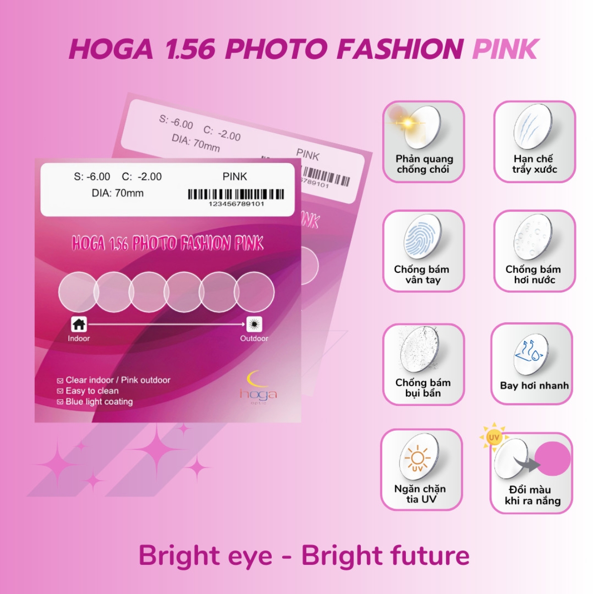 Tròng Đổi Màu Hoga Fashion Photo 1.56 Pink – Hồng Thời Trang – Yoon