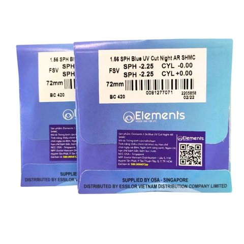 Tròng Kính ELEMENTS BLUE UV CUT NIGHT AR 1.56 – Yoon