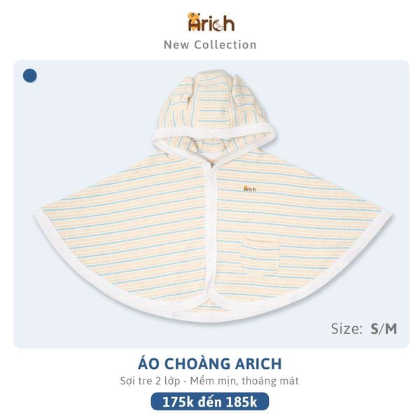 Áo choàng sợi tre Arich 2 lớp cao cấp, mềm mịn cho bé trai, bé gái (12