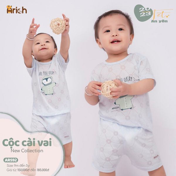 Bộ cộc tay cài vai Arich vải sợi tre thông hơi, an toàn, mềm mát cho b