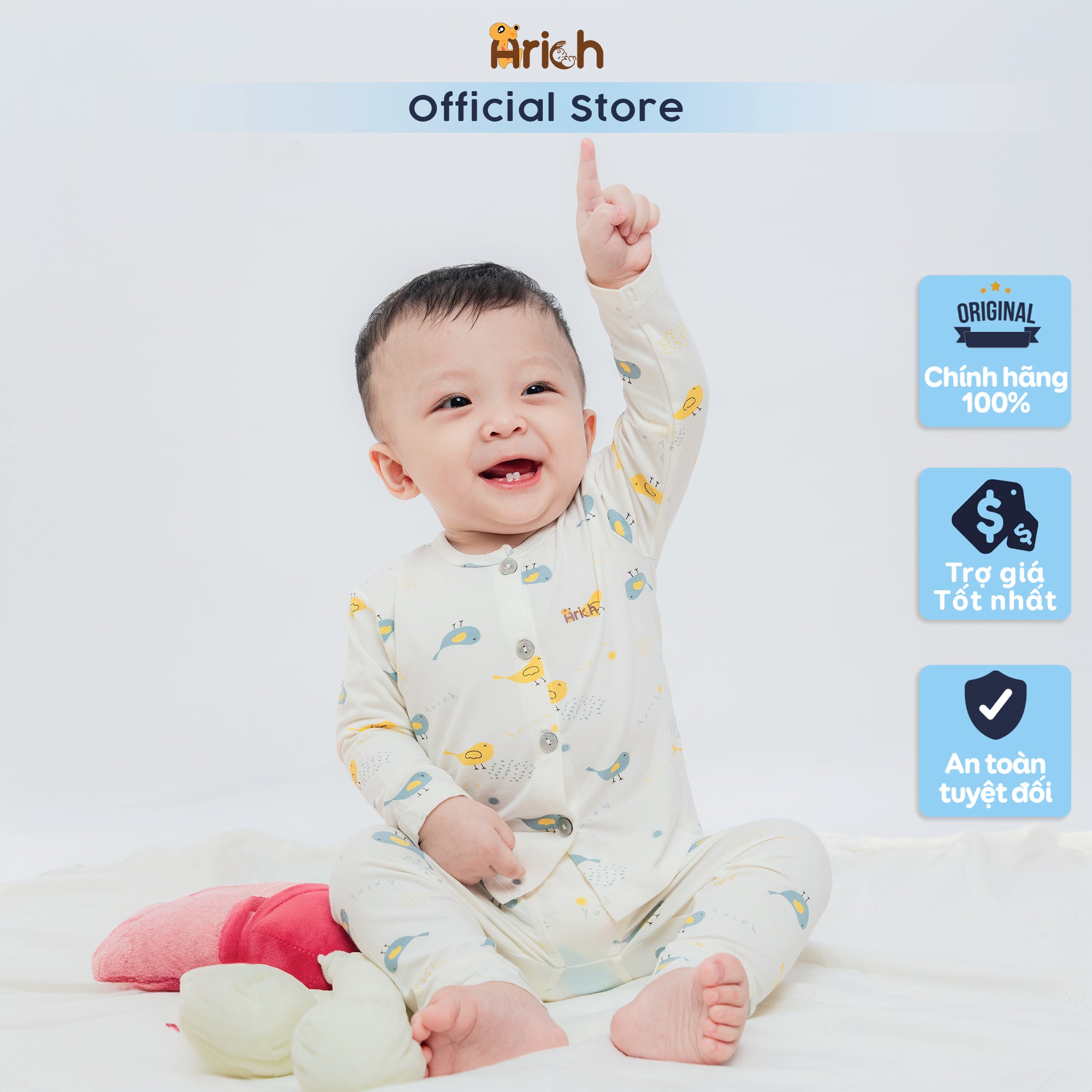 Bộ quần áo dài cài thẳng Arich, vải sợi tre mềm mát,phối họa tiết cho