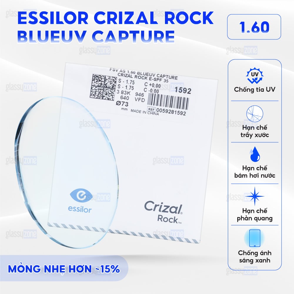 Tròng kính chống ánh sáng xanh Essilor Crizal Rock 1.60