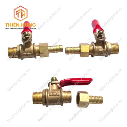 Van Bi Inox 304 Tay Vàng - Van 2 thân - Khóa Gạt Ren Trong