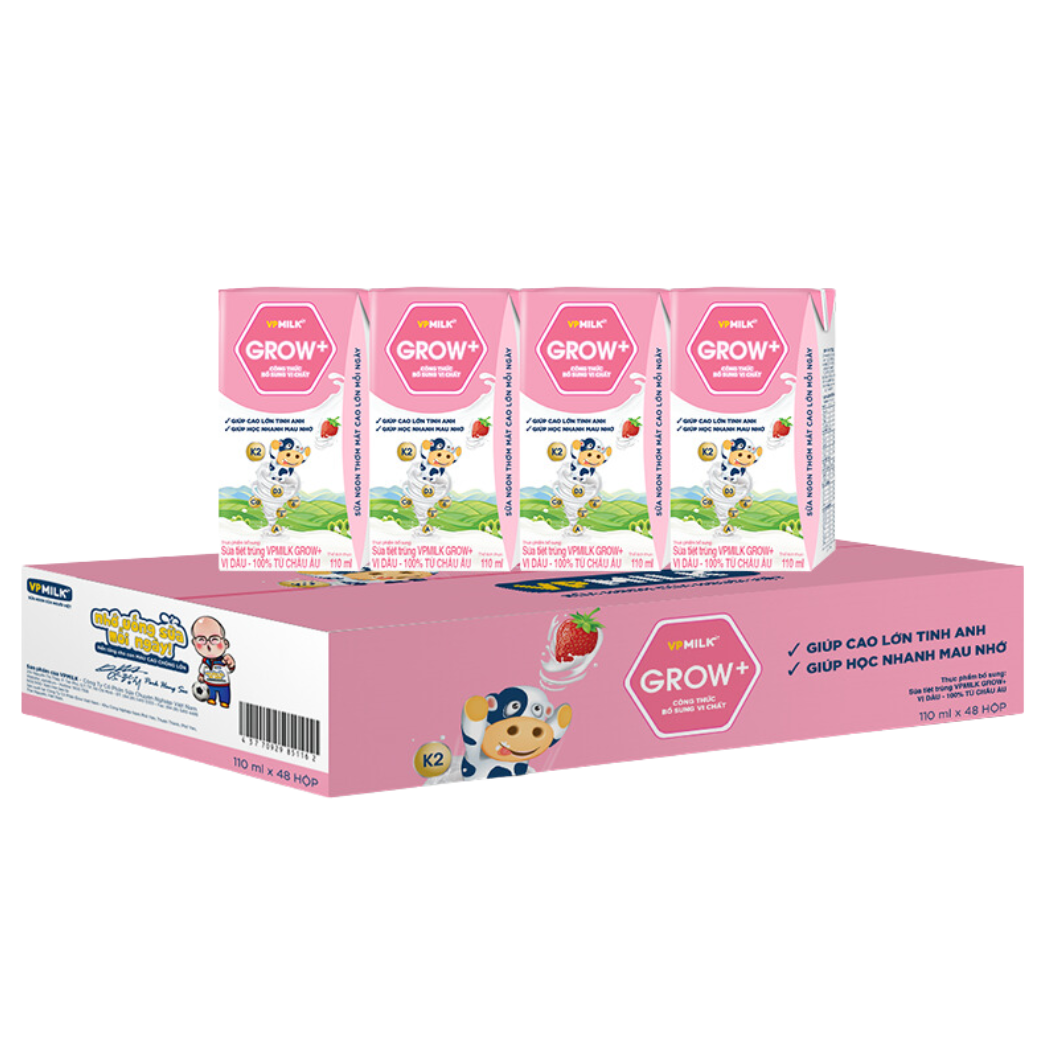 Sữa tiệt trùng VPMilk Grow+ vị dâu 110ml (lốc 4 hộp) - Chuỗi Mẹ và Bé ...