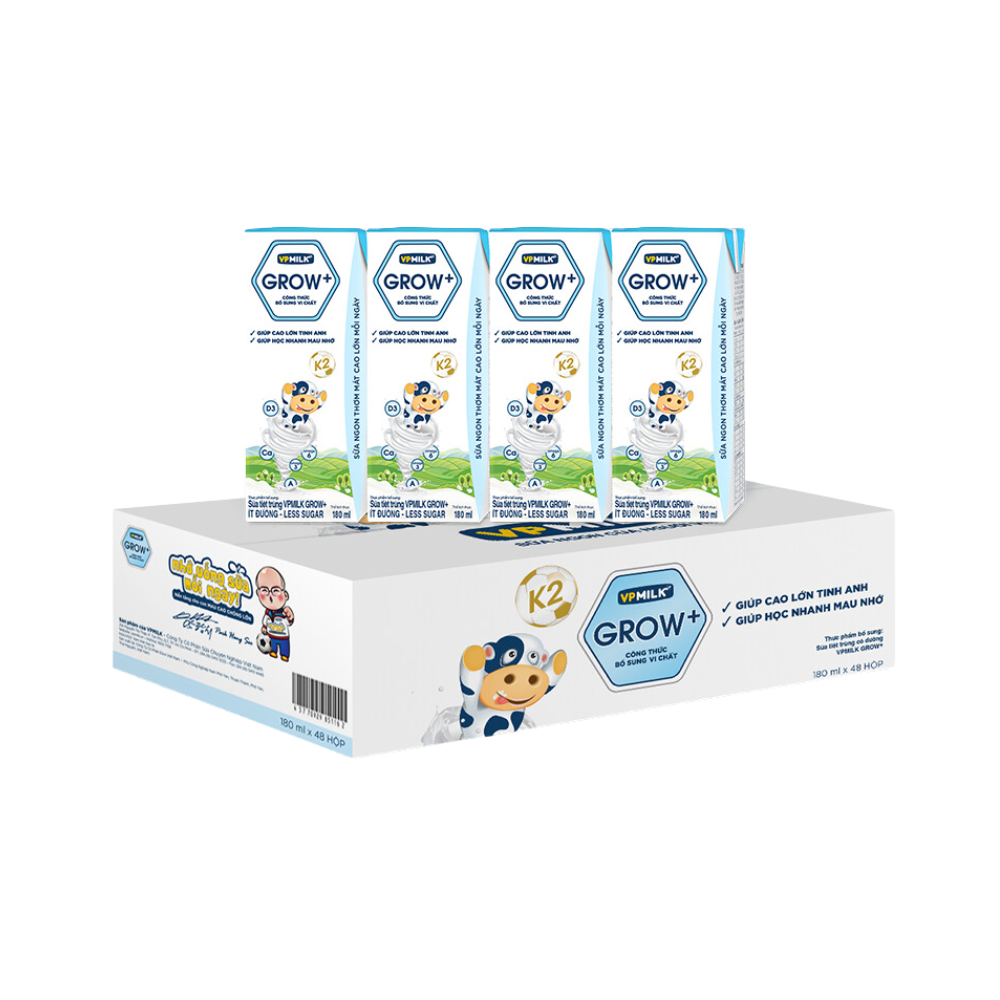 Sữa tiệt trùng VPmilk Grow+ ít đường 180ml (lốc 4 hộp) - Chuỗi Mẹ và Bé ...