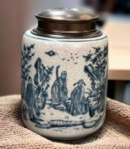 Hộp chè men rạn nắp đồng Dung tích 3 lạng chè thiết kết họa tiết cổ ...