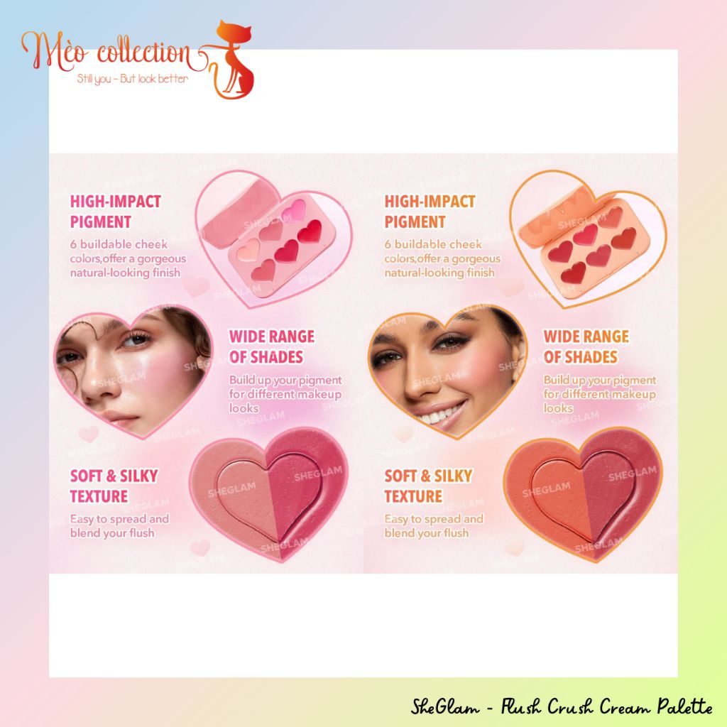 Bảng màu má hồng dạng kem SheGlam - Flush Crush Cream Palette 6 ô 12gr – meo.collection