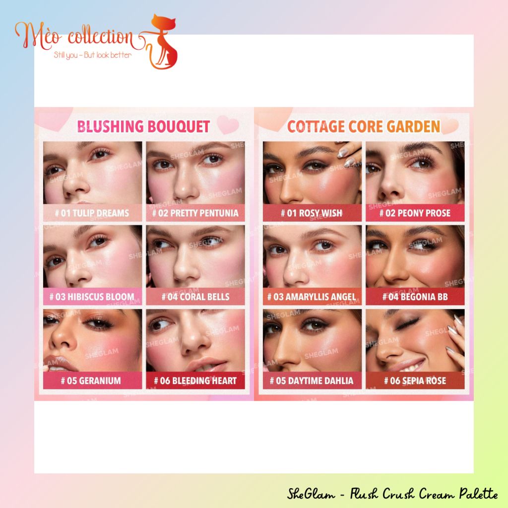 Bảng màu má hồng dạng kem SheGlam - Flush Crush Cream Palette 6 ô 12gr – meo.collection