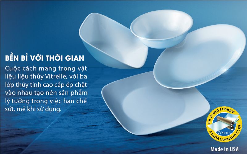 Dĩa vuông trung thuỷ tinh Corelle (hoa văn LilyVille) 2211-LV-LP