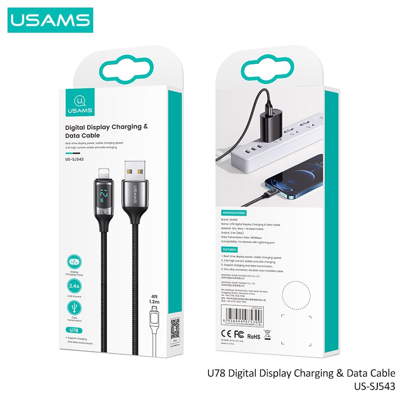 Cáp sạc nhanh USAMS SJ543 U78 Lightning Digital Display Charging ...