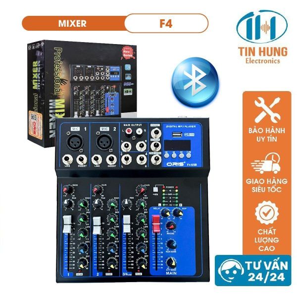 Mixer bluetooth ORIS F4 USB 2 LINE, tích hợp nút nguồn Livestream - OR ...