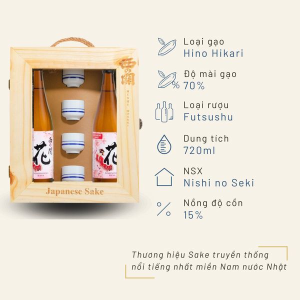 Hộp quà gỗ đôi Sake Nishino Seki Hana 720ml (15%)-Món quà đẳng cấp ...