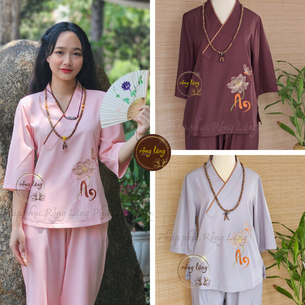 Bộ pháp phục đi chùa cổ chéo, vải lụa kate Hàn co dãn nhẹ siêu mát ...