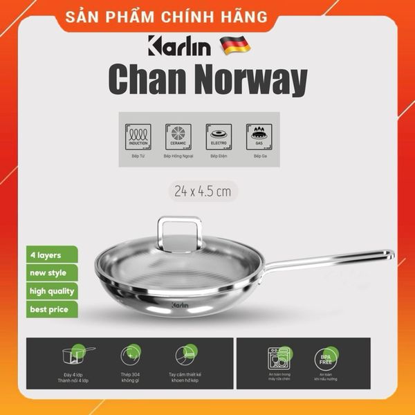[CHÍNH HÃNG] Chảo Inox KARLIN P4 Đáy 4 Lớp - Inox 304 - Size 24cm - Th ...