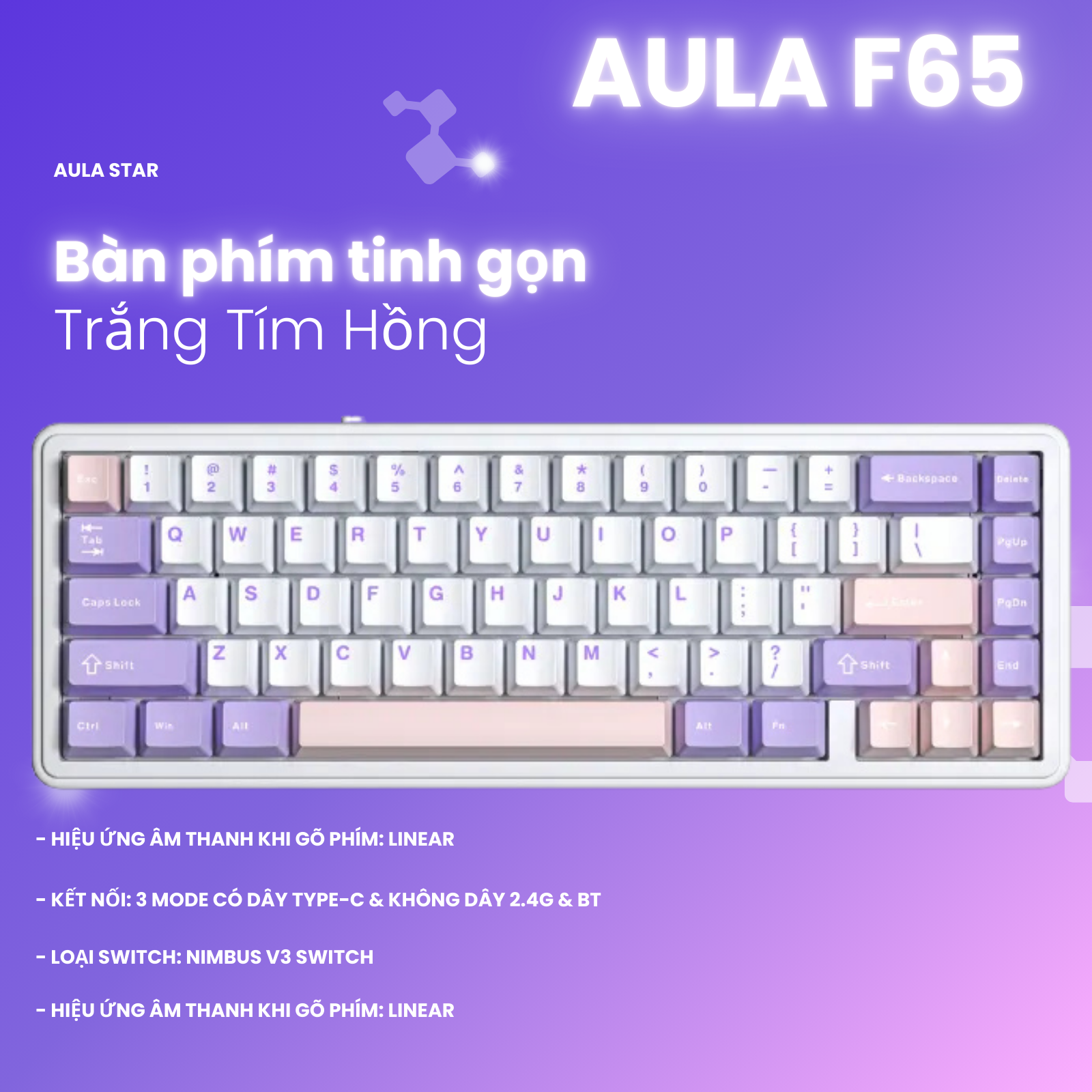 BÀN PHÍM AULA F65 (CHÍNH HÃNG) – Thiên Bảo TechSpace