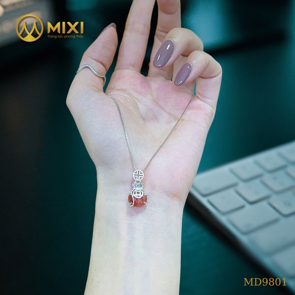 Mặt Dây Túi Tiền Thạch Anh Tóc Đỏ 2A Hình Oval Bọc Bạc