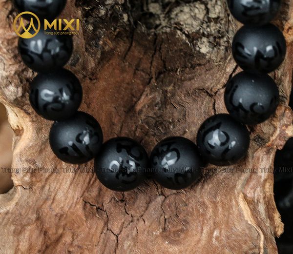 Vòng Tay Đá Núi Lửa Obsidian Khắc Kinh Phật