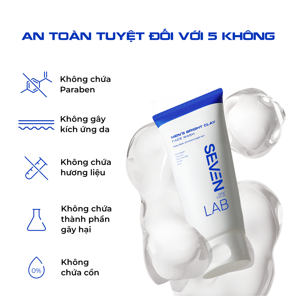 Sữa rửa mặt ngừa mụn nam giới SEVENLAB giúp sáng da, sạch dầu nhờn hiệ