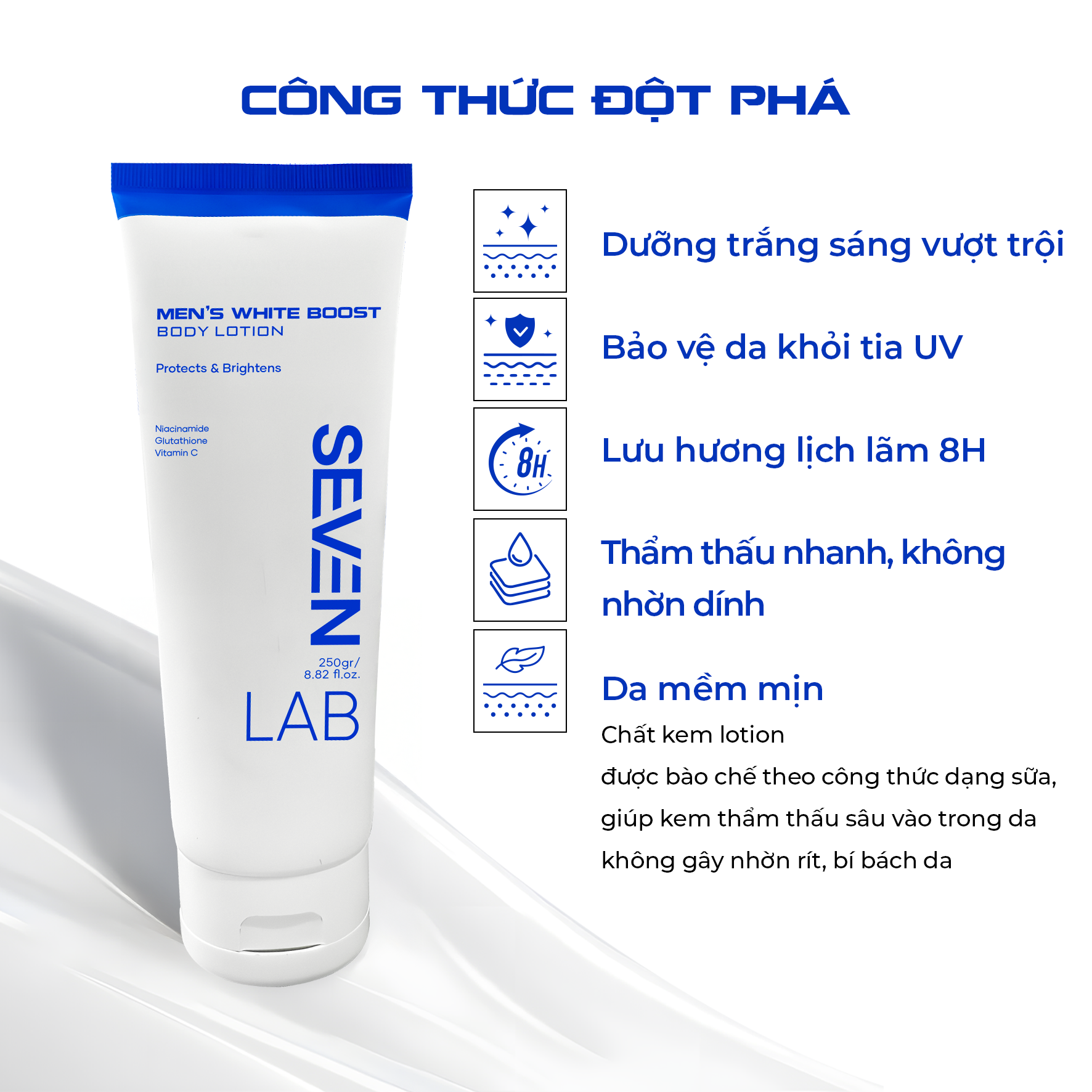 Sữa dưỡng thể trắng da SEVENLAB cải thiện làn da đều màu, chống lão hó