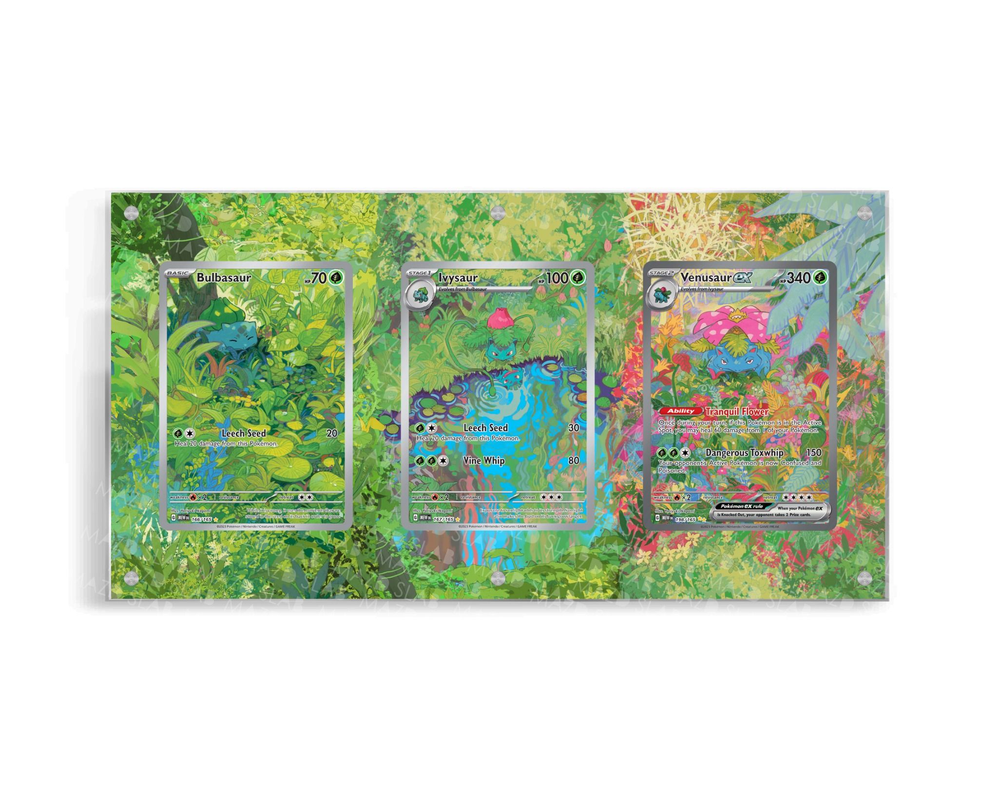 Khung 3 thẻ Bulbasaur, Ivysaur, and Venusaur 151 – Mazd Slab