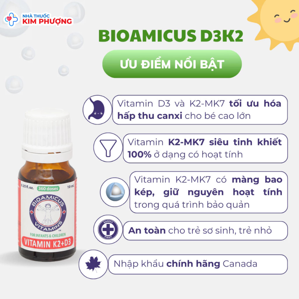 Vitamin D3 K2 Bioamicus Canada Lọ 10ml