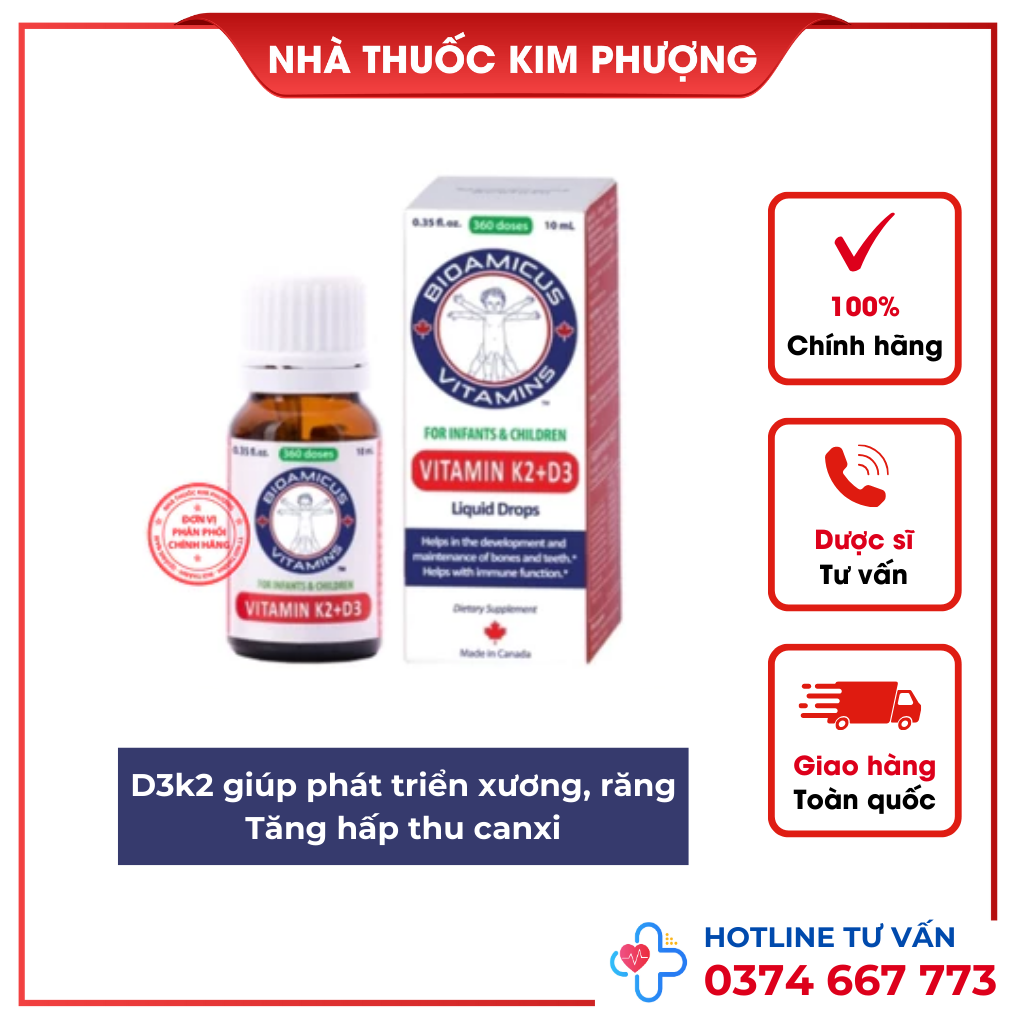Vitamin D3 K2 Bioamicus Canada Lọ 10ml