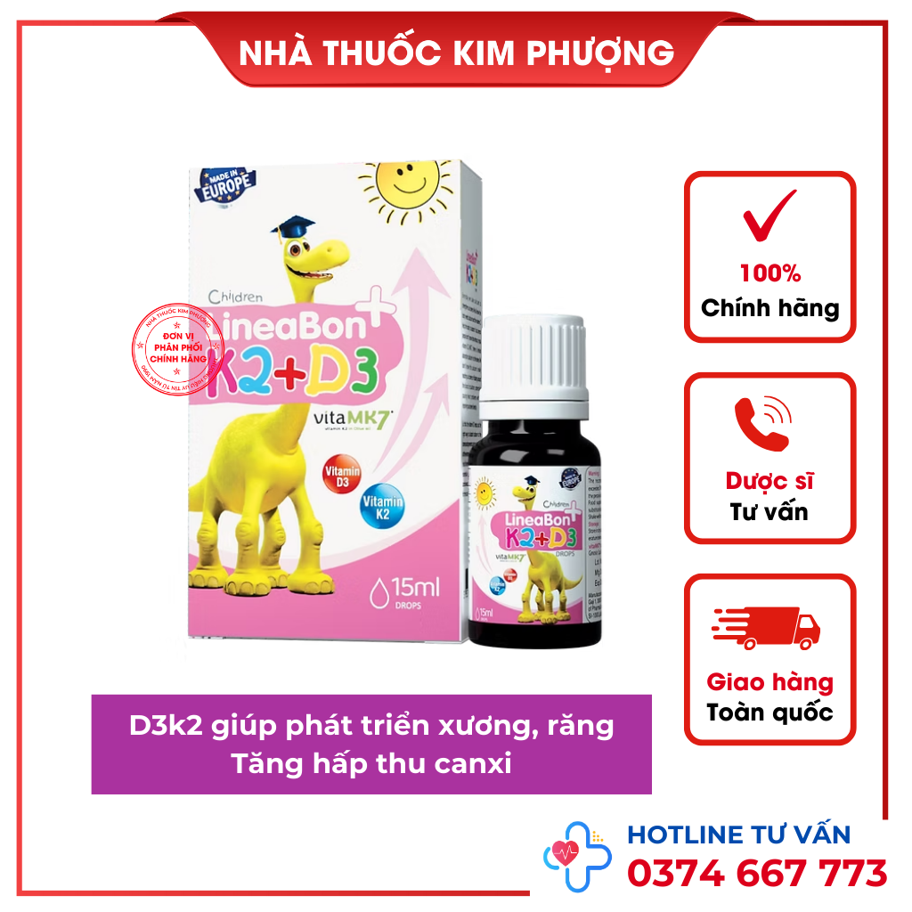 Vitamin LineaBon K2+D3 Drops Hồng Lọ 15ml