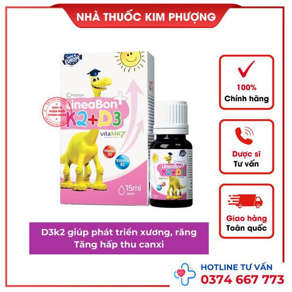 Vitamin LineaBon K2+D3 Drops Hồng Lọ 15ml