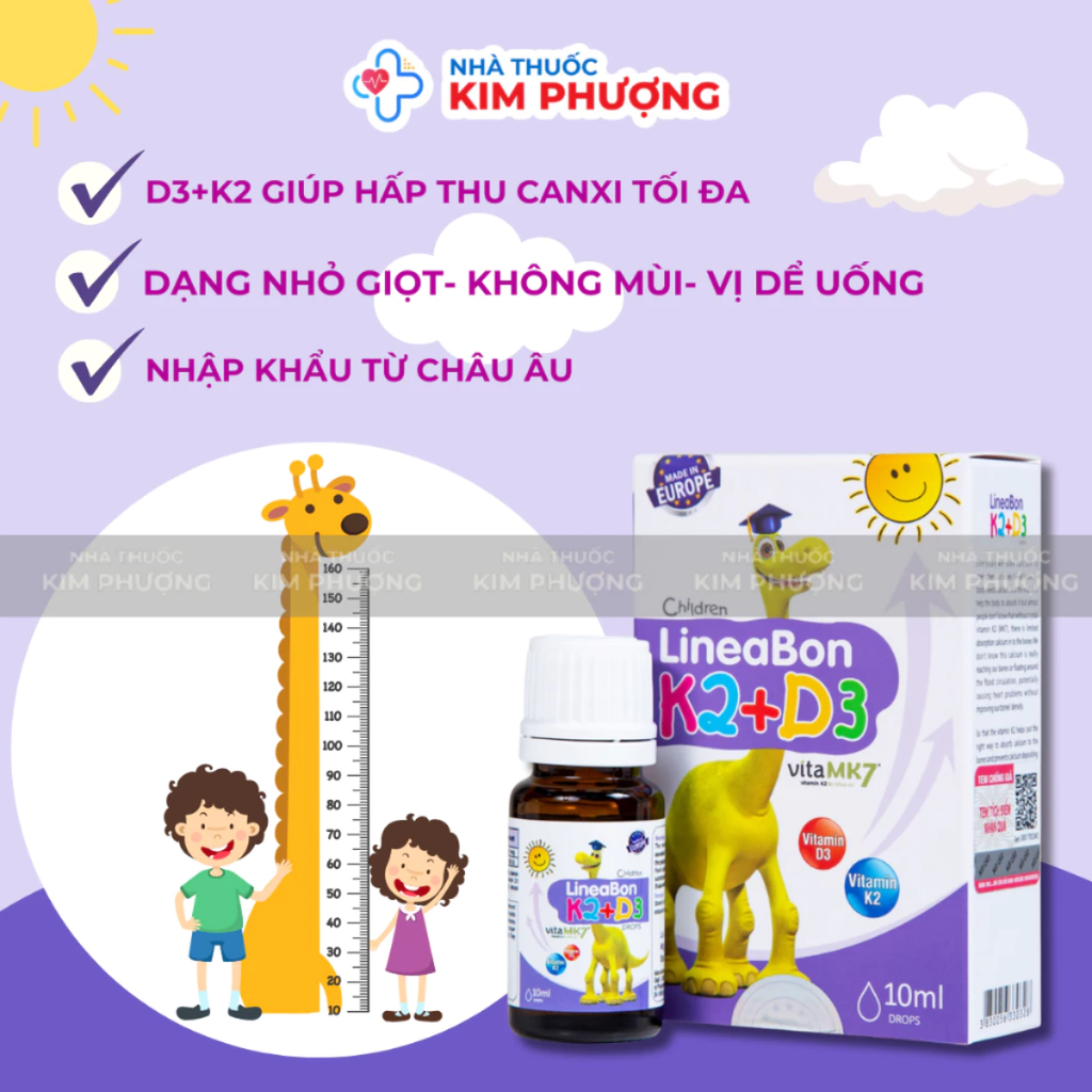 Vitamin K2 + D3 LineaBon Tím chai 10ml