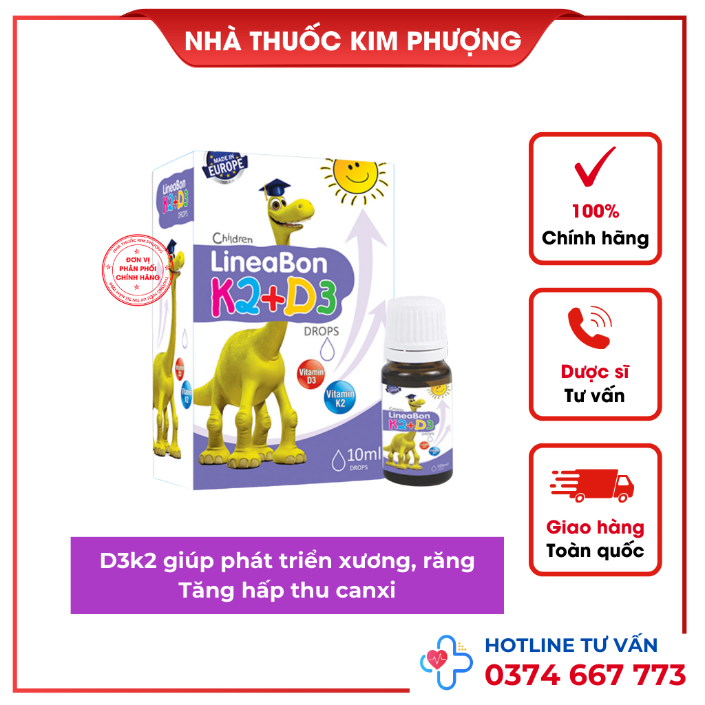 Vitamin K2 + D3 LineaBon Tím chai 10ml