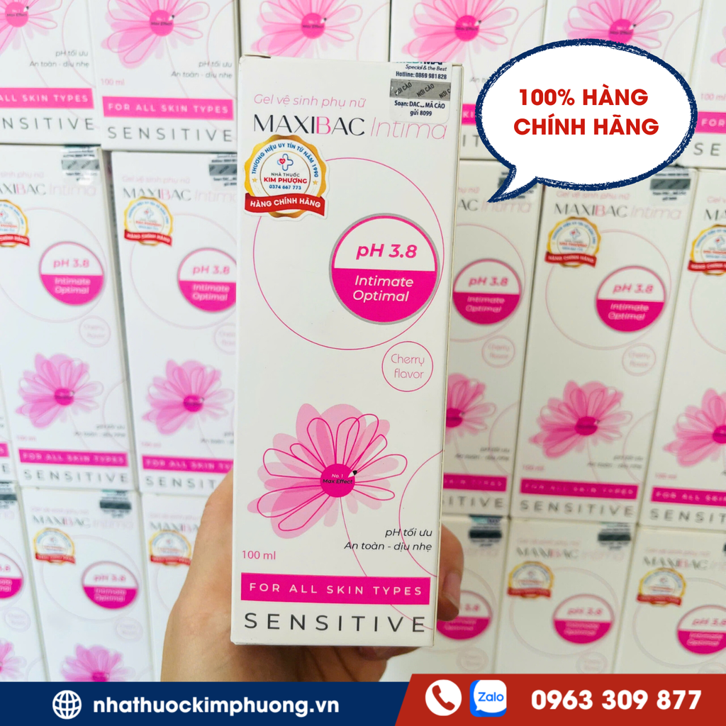Dung dịch vệ sinh Gel Maxibac Intima pH 3.8 làm sạch vùng kín