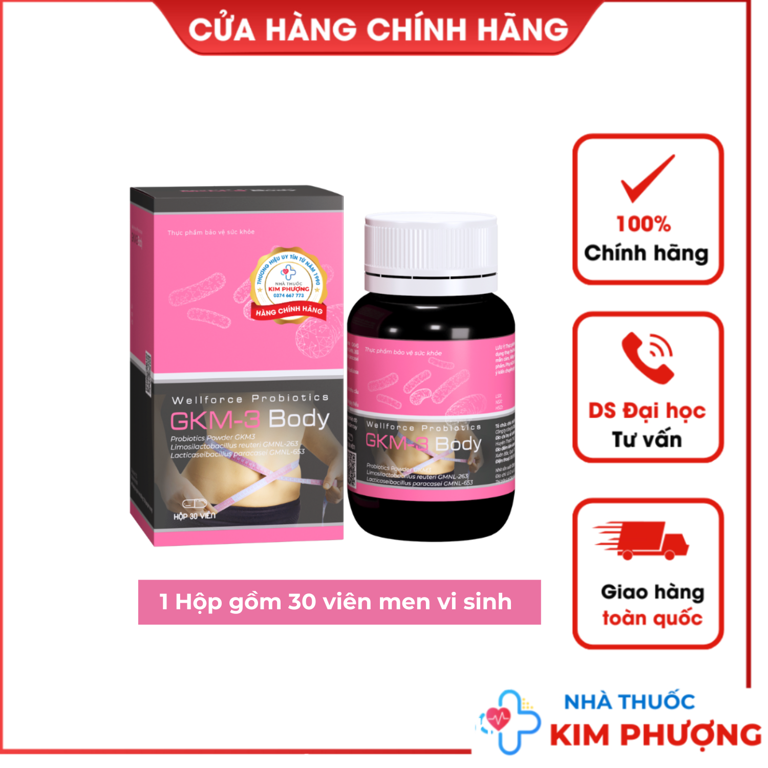 Men Vi Sinh Wellforce Probiotics GKM - 3 Body Medimap Lọ 30 Viên