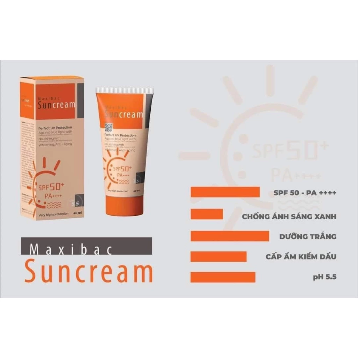 Kem Chống Nắng Maxibac Sun Cream Spf 50+, Màu Cam Tuýp 40ml Medimap