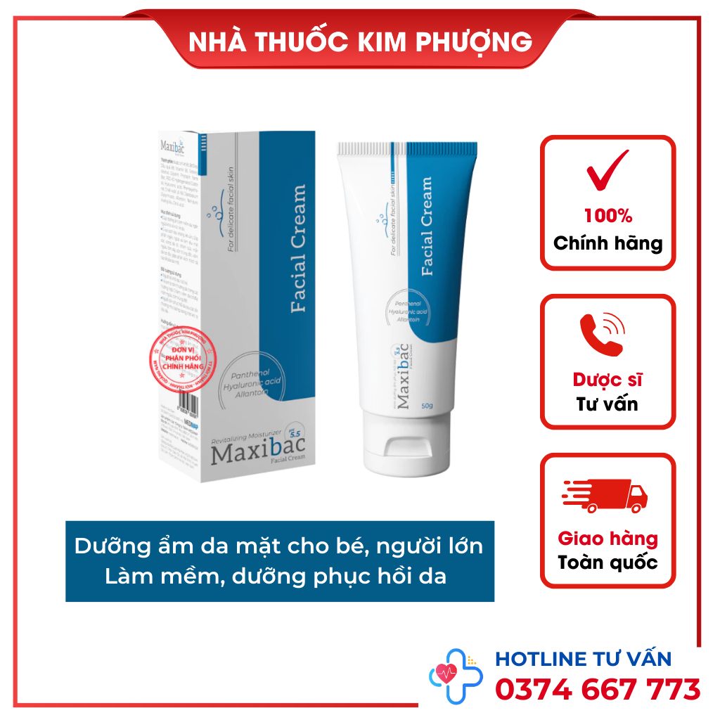 Kem dưỡng ẩm phục hồi da mặt Maxibac Facial Cream pH5.5 Medimap