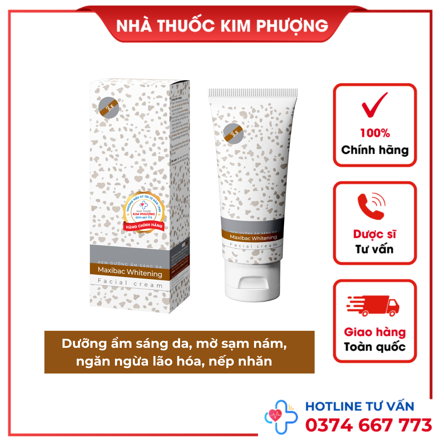 Kem Dưỡng Ẩm Sáng Da Maxibac Whitening Facial Cream Tuýp 50g