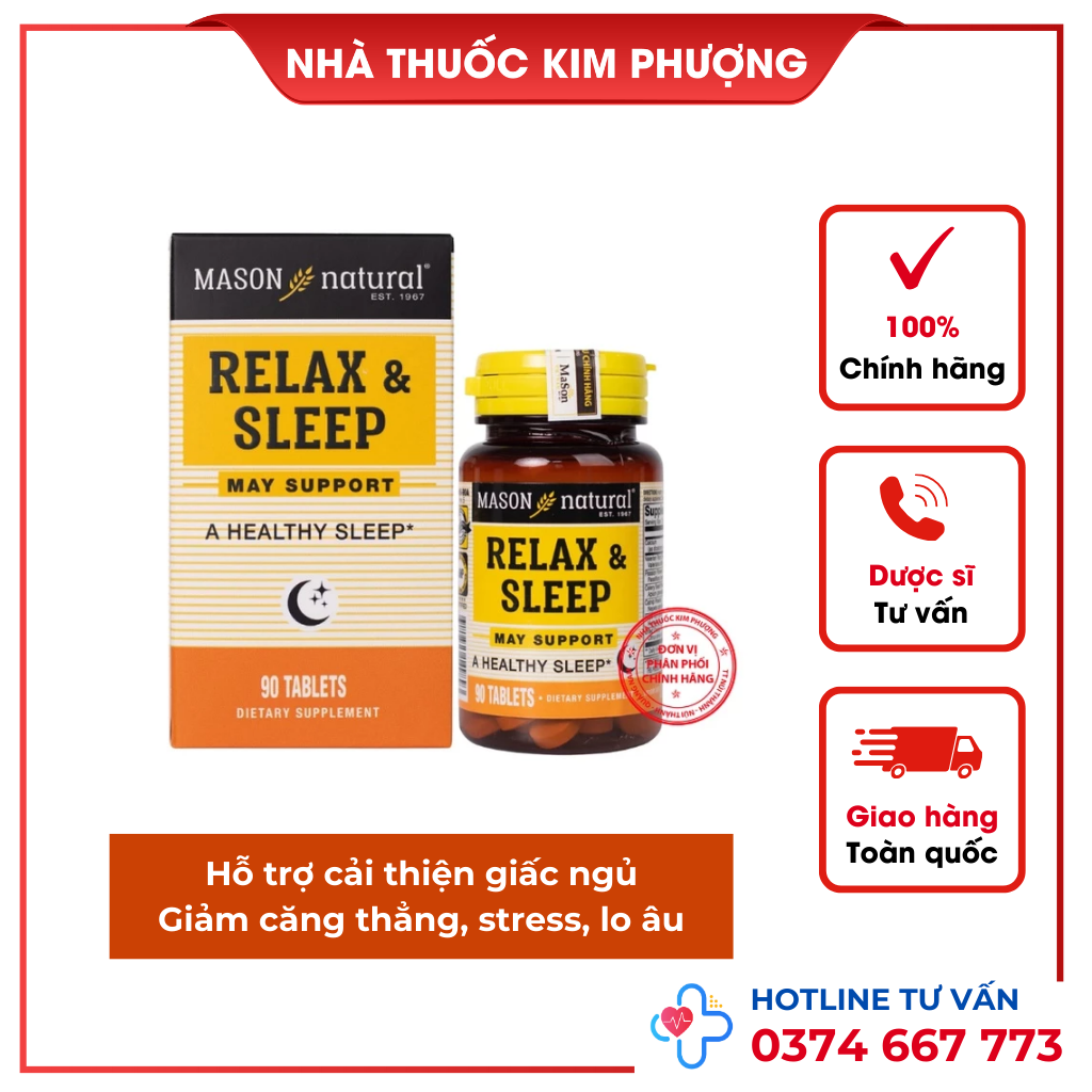 Mason Relax & Sleep - Ngủ ngon, giảm lo âu Mỹ - Lọ 90 viên