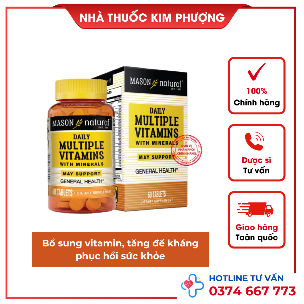 Multivitamin Mason - Vitamin tổng hợp Mỹ - Hộp 60 viên