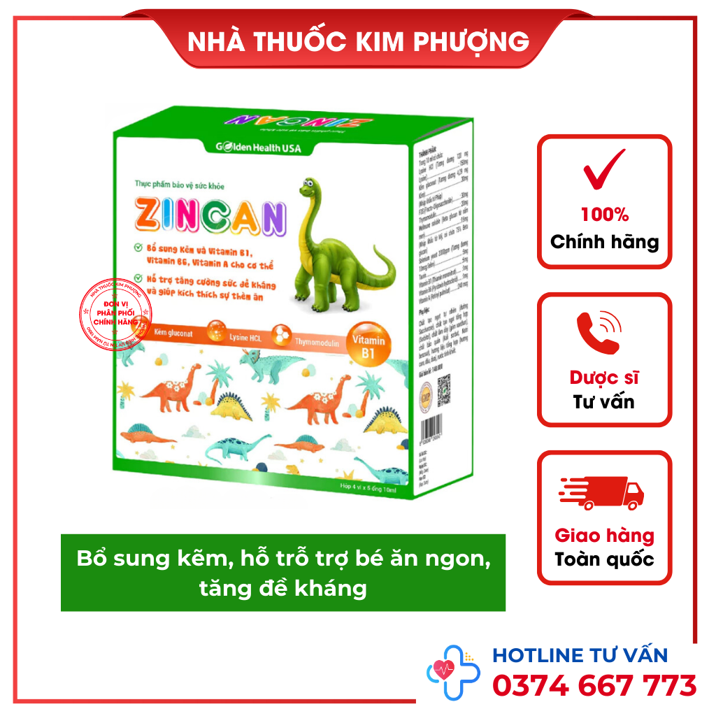 Kẽm ZinCan Golden Health USA Hộp 20 Ống