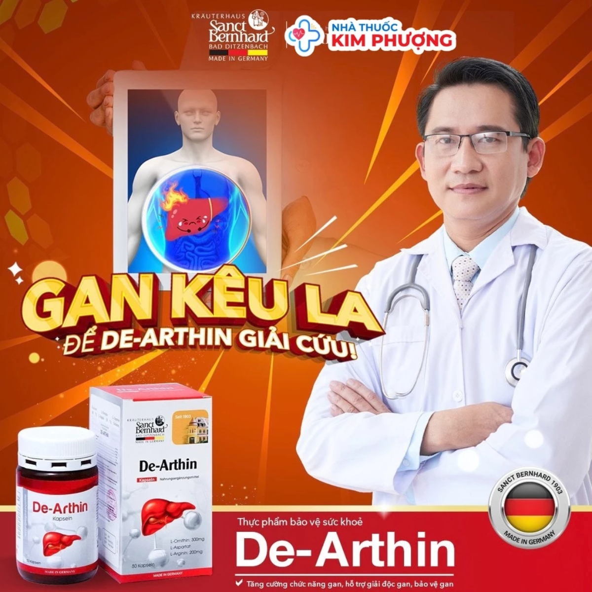 Bổ gan, giải độc gan De-Arthin Đức - Sanct Berhard - Lọ 30 viên