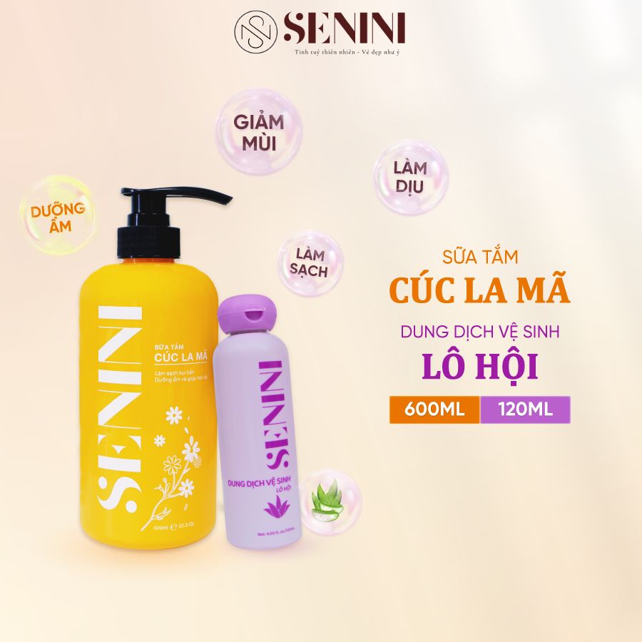 Combo 2 Sữa Tắm Thảo Dược 600ml Dung Dịch Vệ Sinh Lô Hội 120ml SENINI