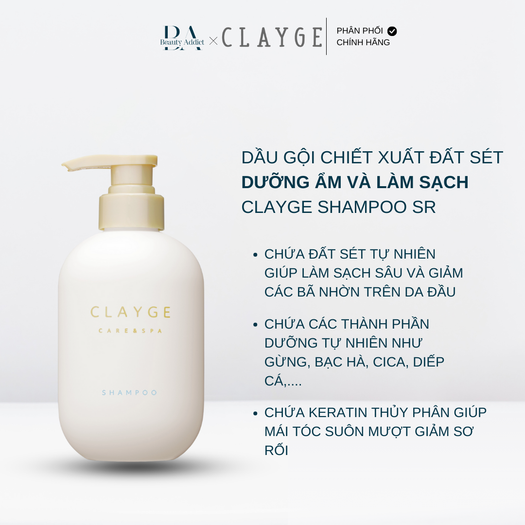 Dầu gội và dầu xả đất sét khoáng tự nhiên CLAYGE Shampoo SR (tóc dầu) - BeautyAddictVN