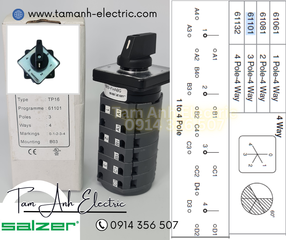 Chuyển mạch TP16 – 61101 Salzer 16A | Cty Xây lắp điện Tam Anh – Công ...