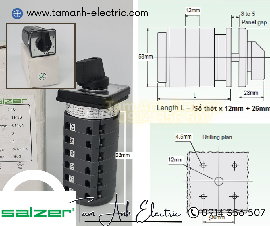 Chuyển mạch TP16 – 61101 Salzer 16A | Cty Xây lắp điện Tam Anh – Công ty TNHH Thương Mại và Xây ...