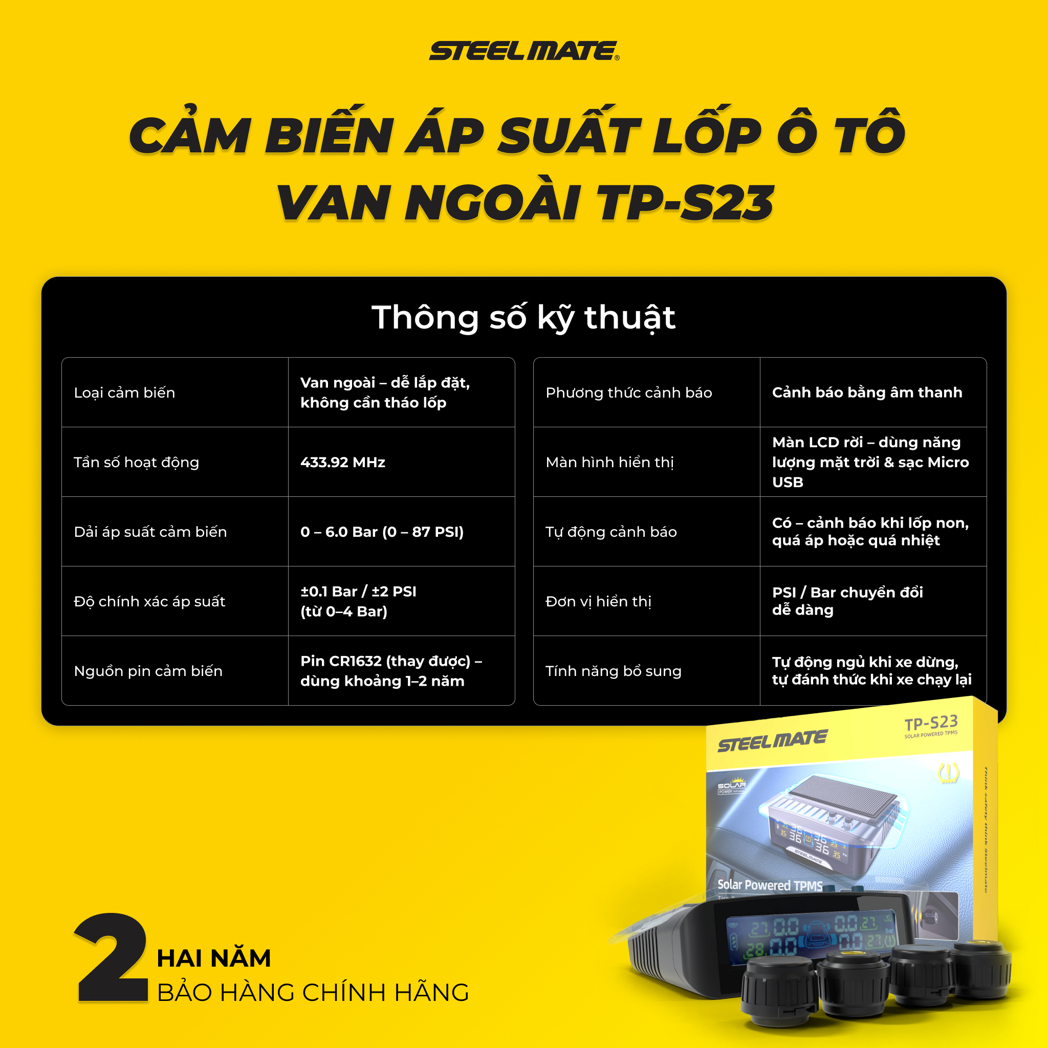 Cảm biến áp suất lốp ô tô van ngoài TP-S23 – STEELMATE VIETNAM
